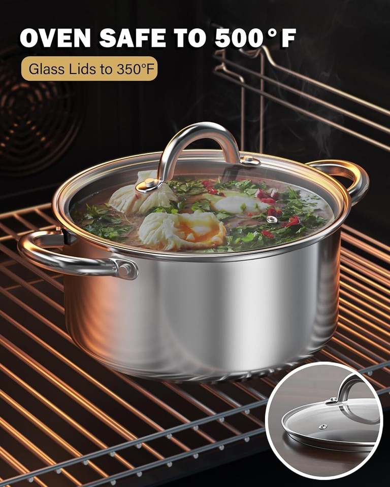 5.5-Quart Stainless Steel Stock Pot with Glass Lid - Elegant Culinary ...