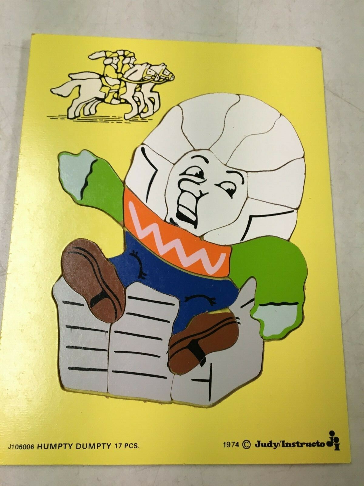 JUDY INSTRUCTO VINTAGE WOOD WOODEN TRAY PUZZLE HUMPTY DUMPTY 17 PCS ...