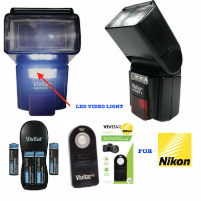 PRO LED LIGHT +HD DEDICATED TTL FLASH + REMOTE +BATTERIES FOR NIKON ...
