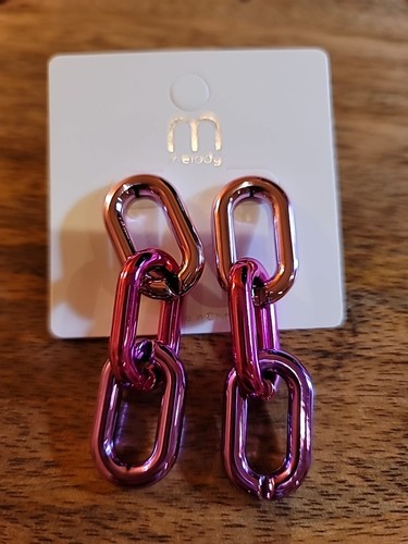 Metallic Purple Pink Acrylic Geometric Chain Link Dangle Earrings 2.5in ...