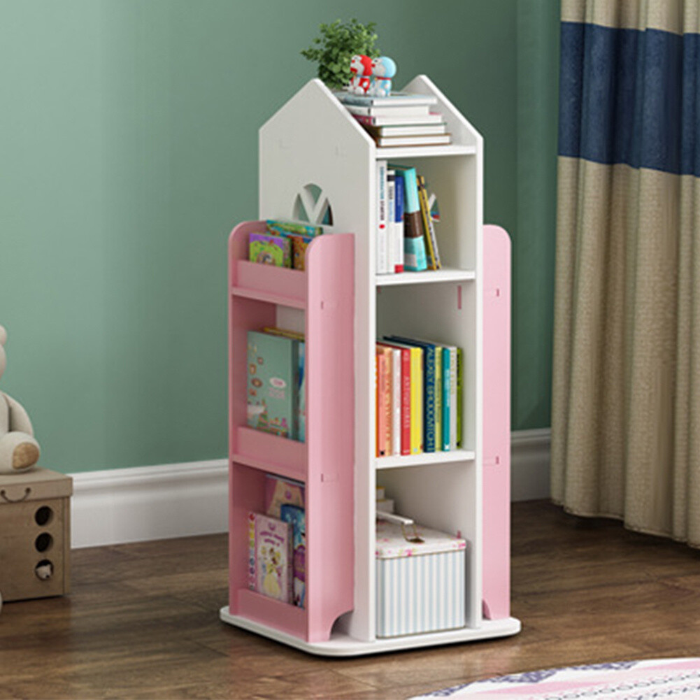 Kids Bookcase Children's Rotating Bookshelf 4 Tier Shelves Stand Book ...