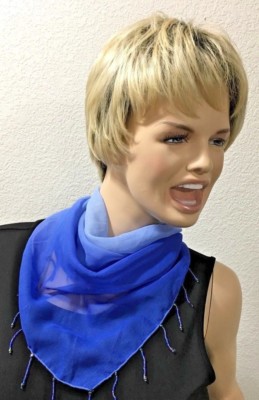 Blue 39X68" Beaded Triangle Shape Bandana Scarf with Bead Fringe | eBay