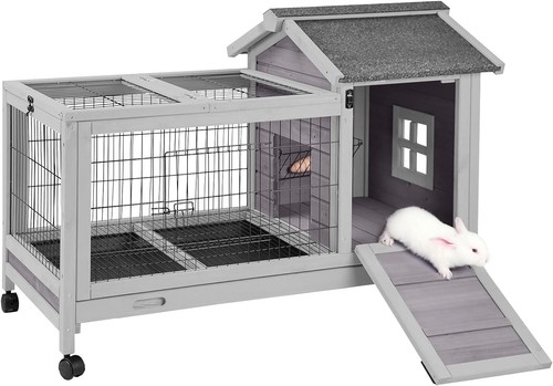 Aivituvin Rabbit Hutch Indoor Outdoor Bunny Cage House with Wire Floor ...