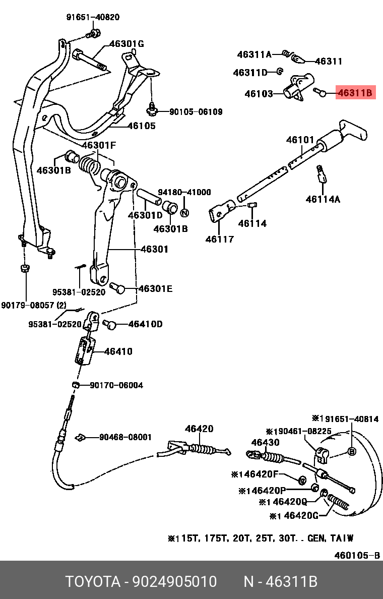 Genuine OE pin, parking brake pawl pivot, 9024905010 for TOYOTA 90249 ...