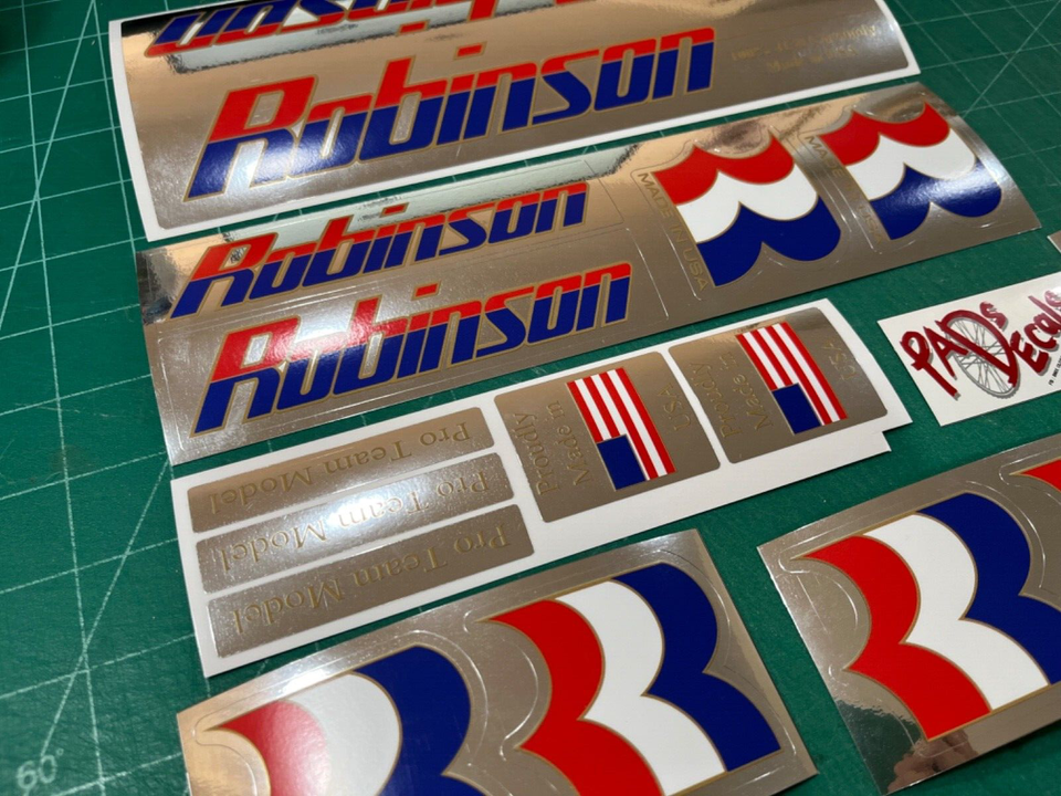1986 robinson pro yellow outline backing with chrome Bmx sticker decals ...