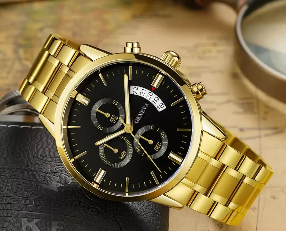 Geneva Gold Mens Watch Wristwatch Brand New Quartz Battery | eBay UK