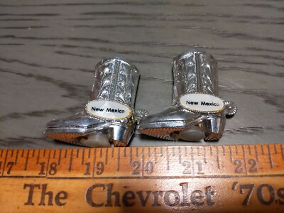 Vintage Salt & Pepper Shakers Metal Silver Souvenir Cowboy Boots New ...
