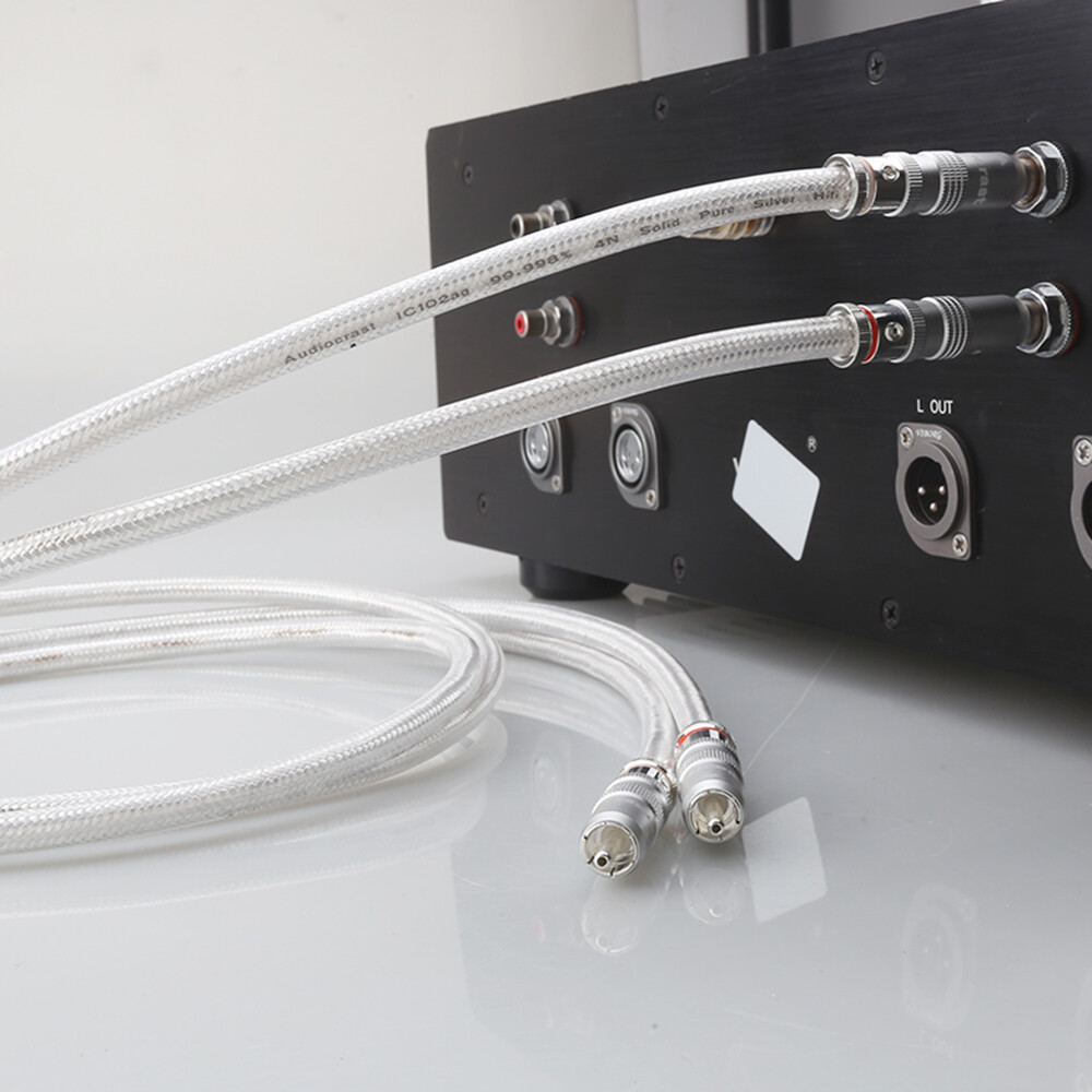 Pair 5N Pure Solid Silver RCA to RCA Cable HiFi Audio Cable ...