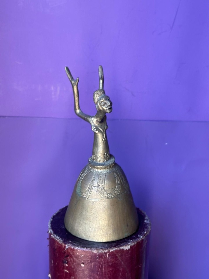 Vintage Fon (Dahomey) Cast Brass Ritual Bell with Figural Dancer Handle ...