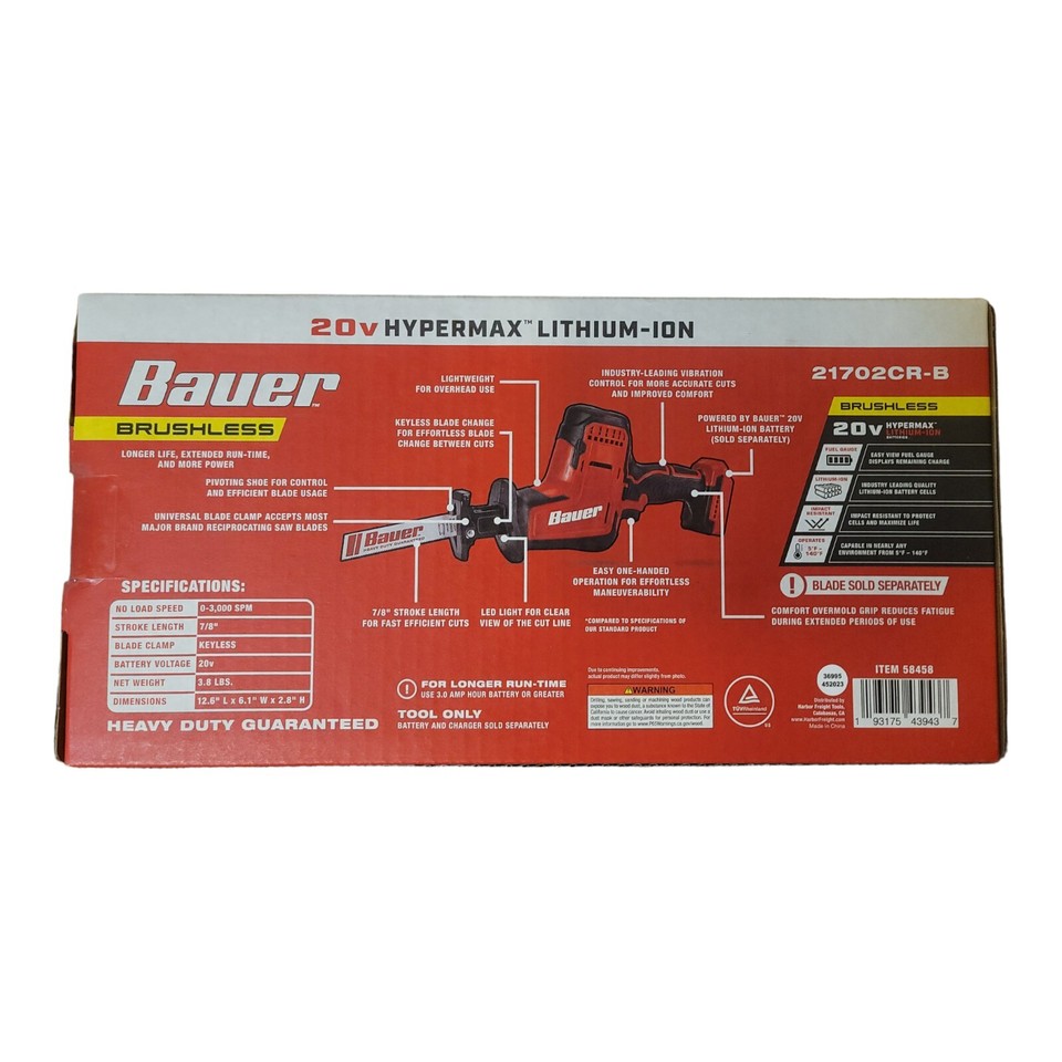 20v Brushless Cordless Compact Reciprocating Saw – Tool Only by Bauer ...