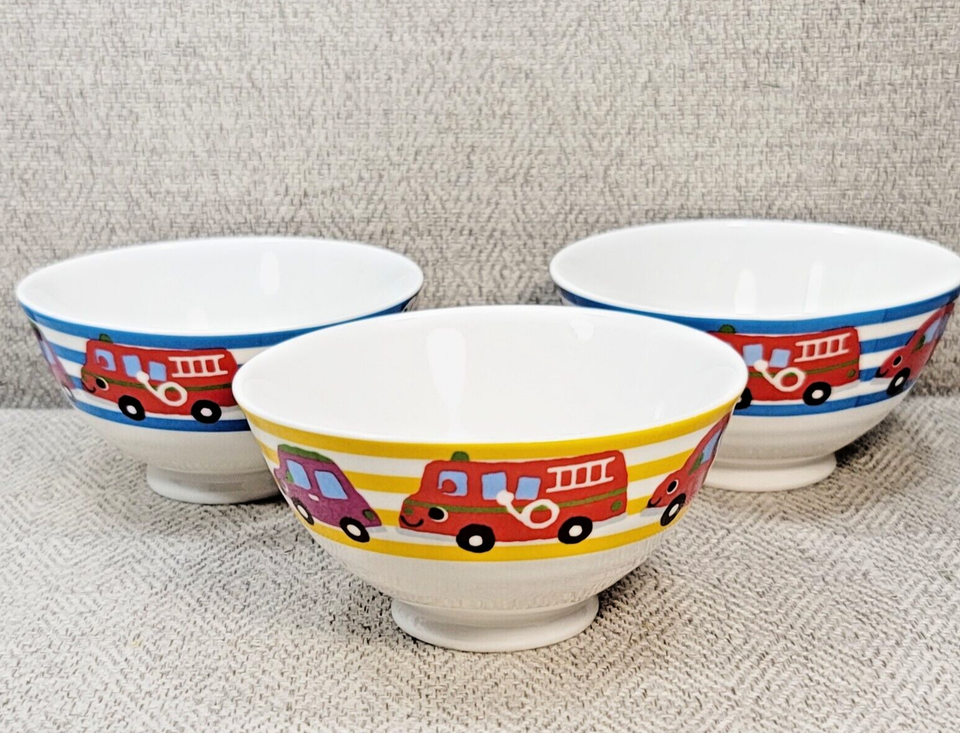 Childrens porcelain Rice Bowls. Set of 3. Cars. Bus. Police Car. | eBay