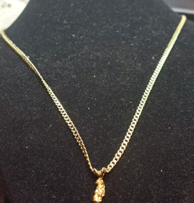 10k Gold 22" Link Chain Necklace Real Alaskan Gold Nugget Pendant | eBay