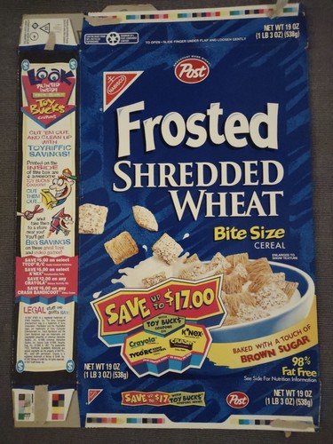 Empty Cereal Box 1997 Post NABISCO SHREDDED WHEAT Bite Size Toys Bucks 19 oz. | eBay
