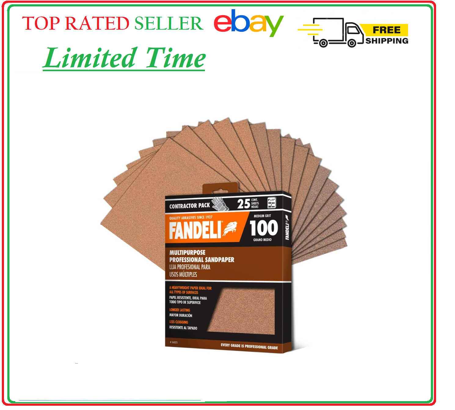 Fandeli | Multi-Purpose Sandpaper | 100 Grit | 25 Sheets of 9'' x 11 ...
