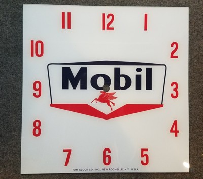 *NEW* 15" 60'S MOBIL MOTOR OIL SHIELD GLASS FACE PAM CLOCK | eBay