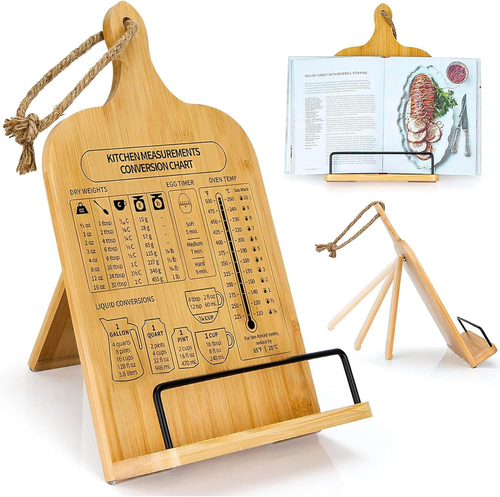 Cookbook Stand Wooden Recipe Book Holder with Measurement Conversion ...