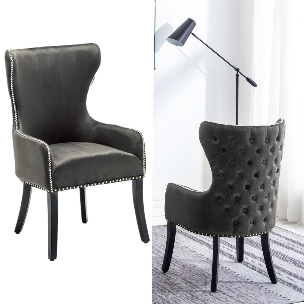 Wingback Dining Chair Modern Gray (Set Of 2) Upholstered Wingback