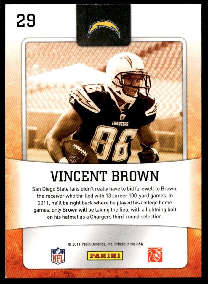 2011 Score Hot Rookies Vincent Brown Rookie G79 San Diego Chargers #29 ...