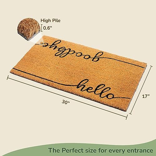 Welcome Doormats, Natural Coco Coir Mats with Non-Slip PVC Hello ...