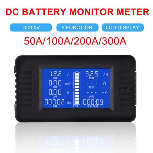 50-300A LCD Display DC Battery Monitor Meter 200V Volt Amp Cars RV ...