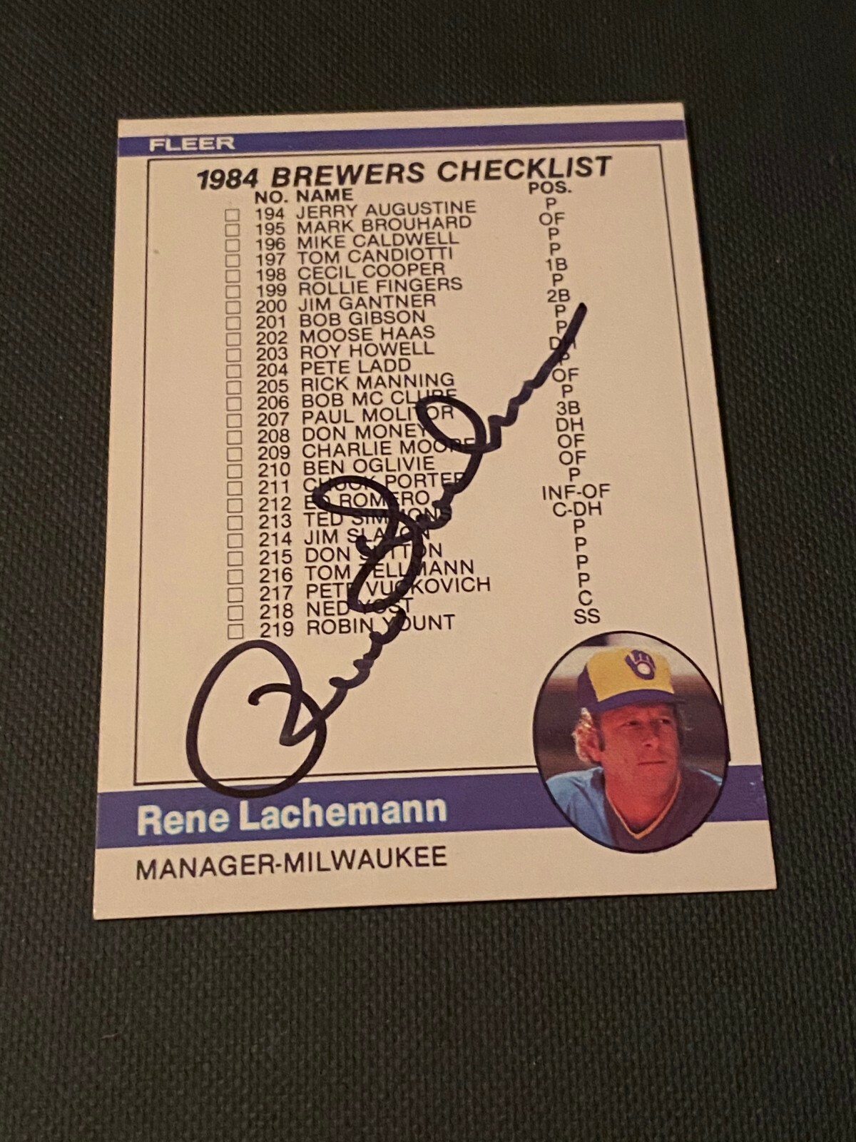 Rene Lachemann Signed 1984 Fleer Card Auto Milwaukee Brewers Autograph ...