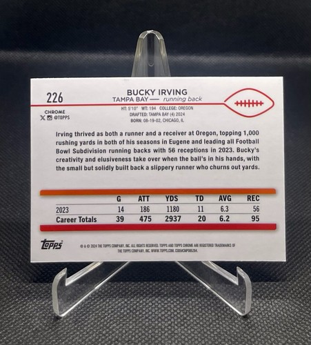 2024 Topps Chrome Football Bucky Irving #226 Rookie Card Tampa Bay ...