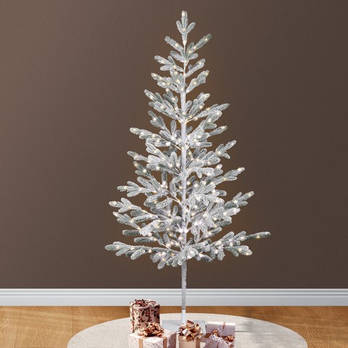 6ft Flocked Pine Tree with 550 Warm White Lights 8 Modes Remote Control ...