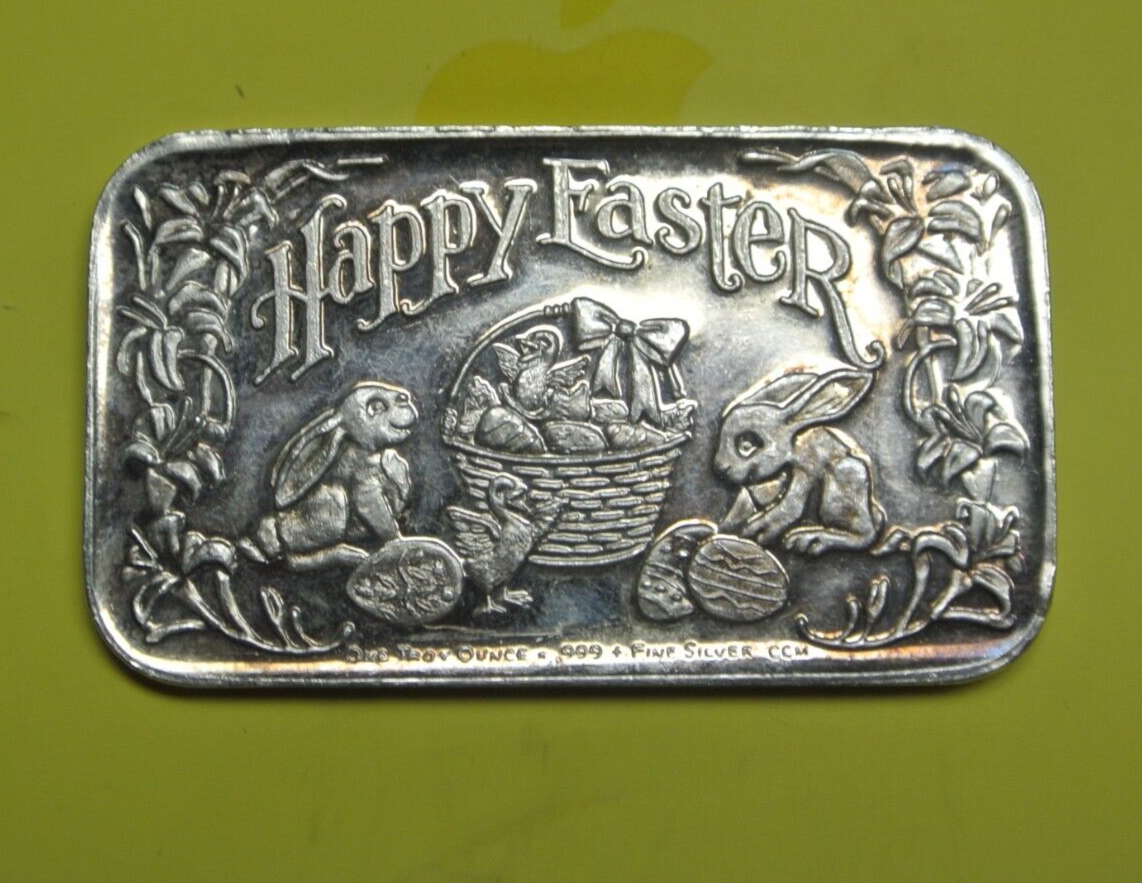 Happy Easter Bunny Eggs Gift Present 1 Troy Oz .999 Fine Silver Ingot ...