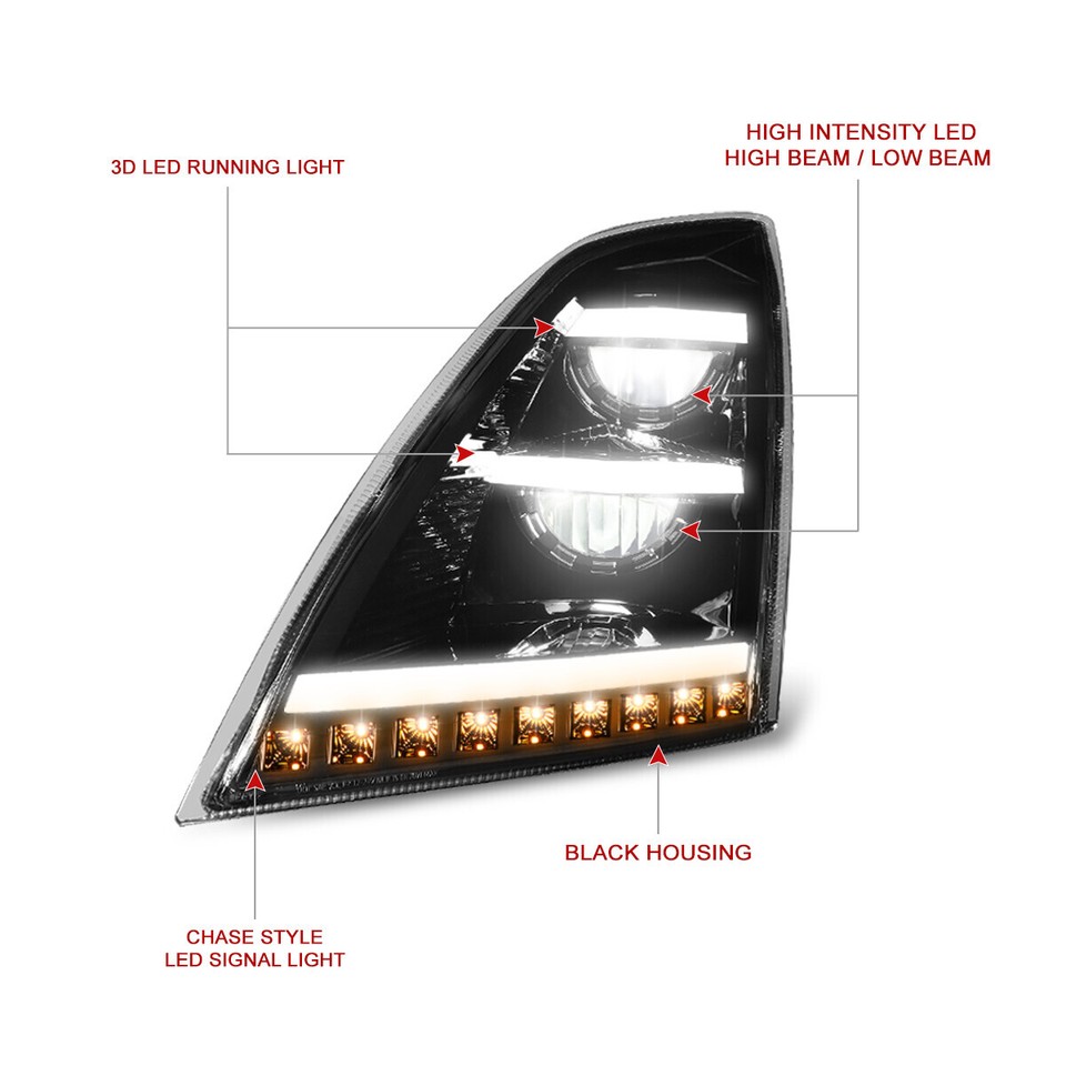 Black Housing LED DRL Sequential Amber Signal Headlights for 18-21 ...