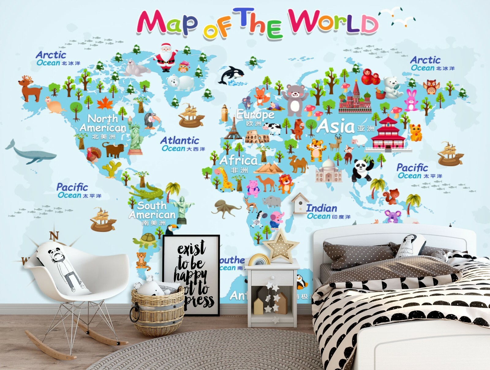 Cute World Map Mural