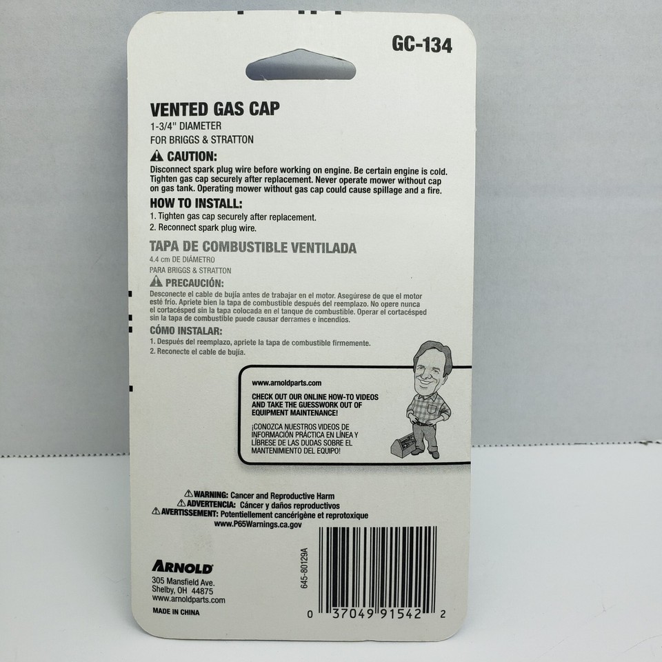 Arnold Vented Gas Cap For Older Briggs & Stratton Engines #GC-134 ...
