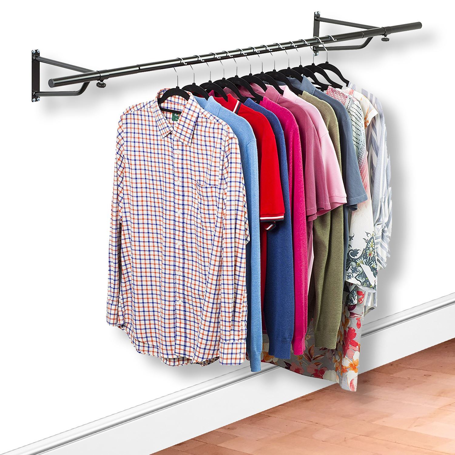 Clothes Rail Wall Mounted Garment Clothing Hanging Wardrobe Wall Rack ...