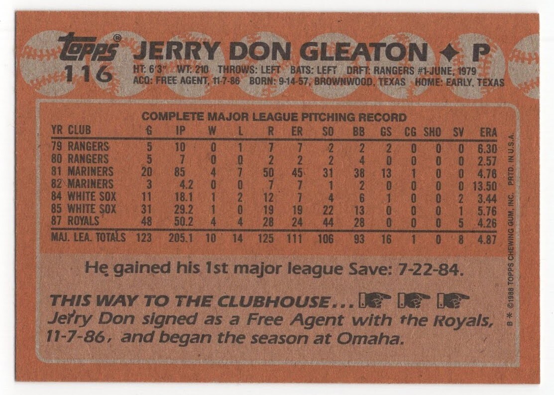 1988 Topps - #116 Jerry Don Gleaton for sale online | eBay