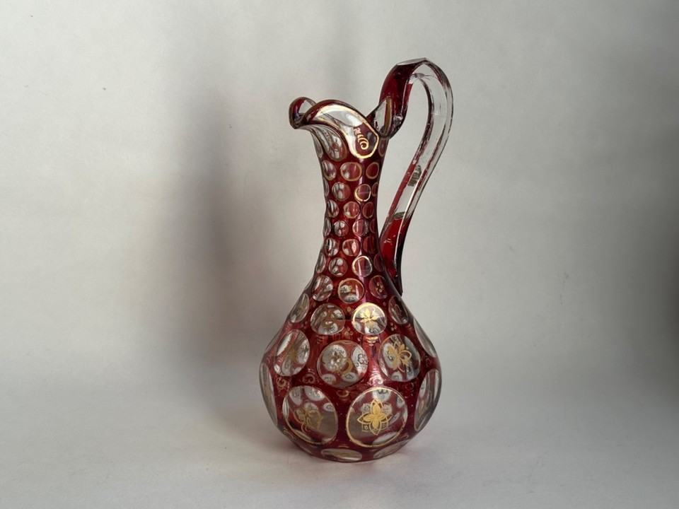 Antique Czech Bohemian Engraved Ruby Red Cut-to-Clear Glass Decanter ...