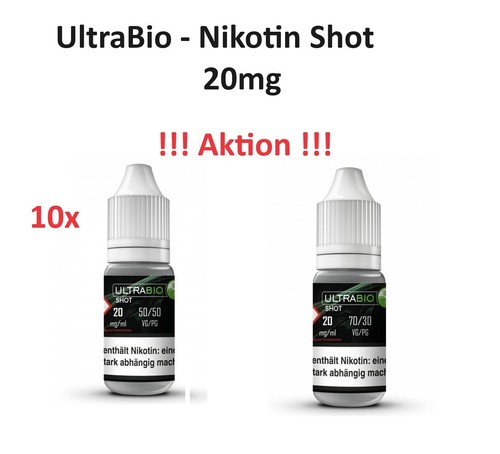 10x Ultrabio 20mg Nikotin Shot 10 ml 50/50 - 70/30 Nikotinshot für E ...