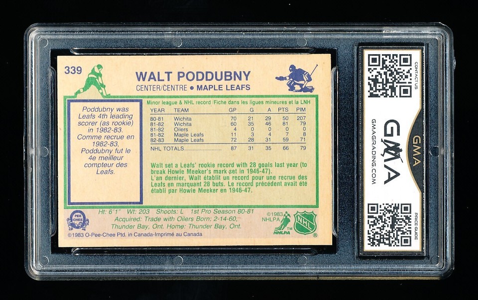 1983 OPC HOCKEY 339 WALT PODDUBNY ROOKIE GMA 8.5 NEAR MINT-MINT+ MAPLE ...