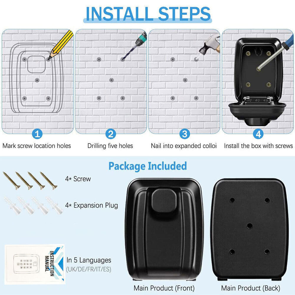 4-12 Digit Key Lock Box Safe Wall Mounted Outdoor High Security Code ...
