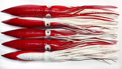 12" LOT OF 10 BULB SHELL SQUIDS FOR SPREADER BARS TEASERS FISHING - RED ...
