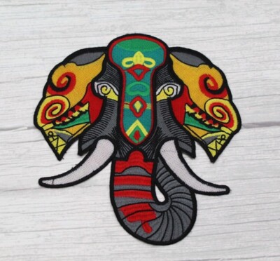 Large Colourful Elephant Head Sew On Iron 0n Patch | eBay UK
