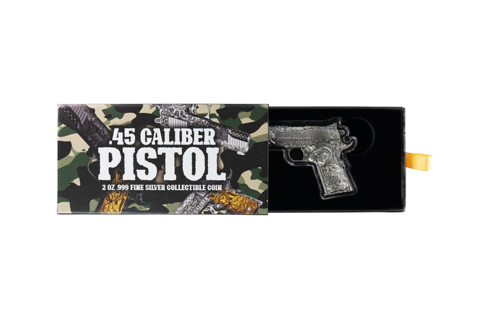 2024 Chad .45 Caliber Piston Shaped Antiqued 2 oz Silver Coin | eBay