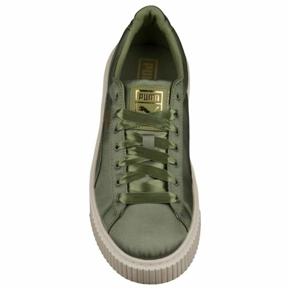 Puma Women's Basket Platform Fashion Sneaker Shoes Satin Green / White ...