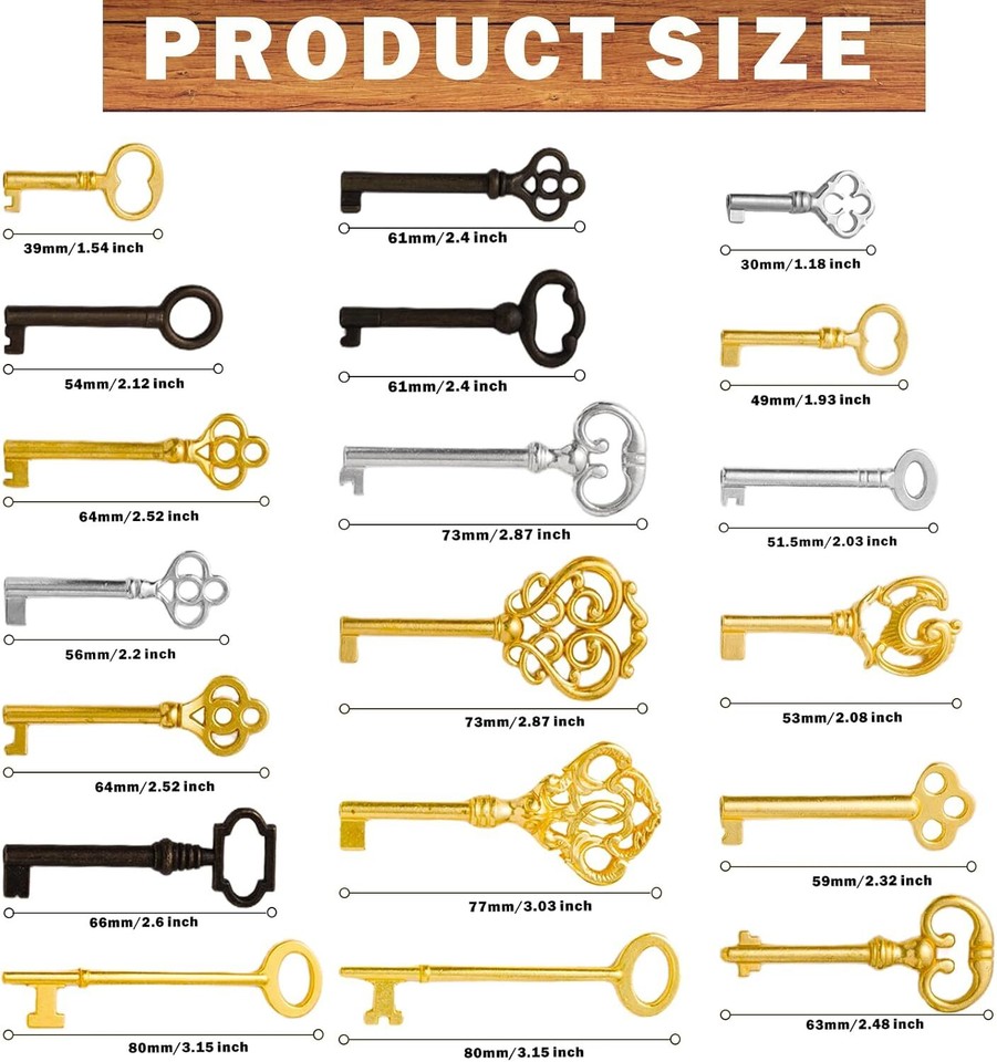 19 Antique Skeleton Keys Set Reproduction for Furniture Cabinet Door ...