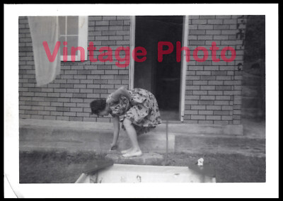 Woman Stooping Over on Her Stoop - Original 1950's Vernacular Snapshot ...