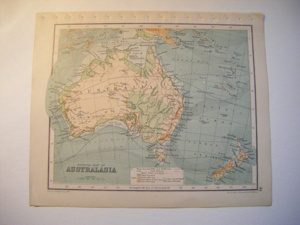 Antique Australasia Physical Map c1897 | eBay UK