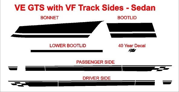 VE HOLDEN Sedan GTS Style with VF Track Sides Stripes Decals SV6 SS 3M ...