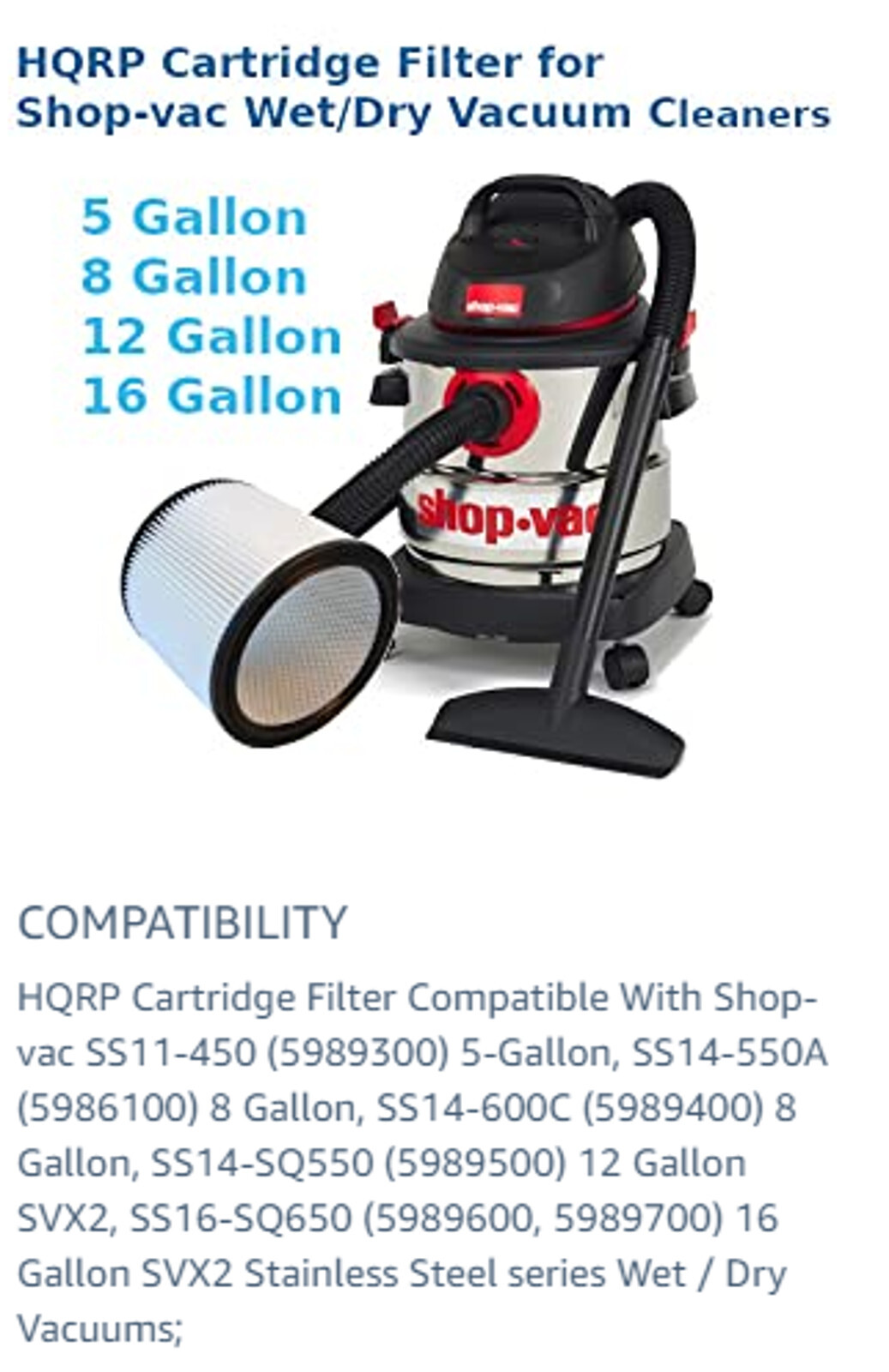 HEPA Cartridge Filter for Shop-vac Wet / Dry Pickup, 903-04-00 ...