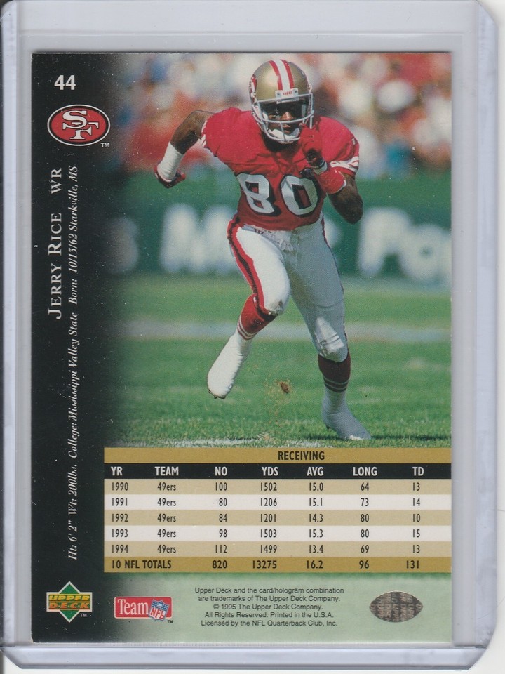 1995 Upper Deck Jerry Rice #44 Football San Francisco 49ers | eBay