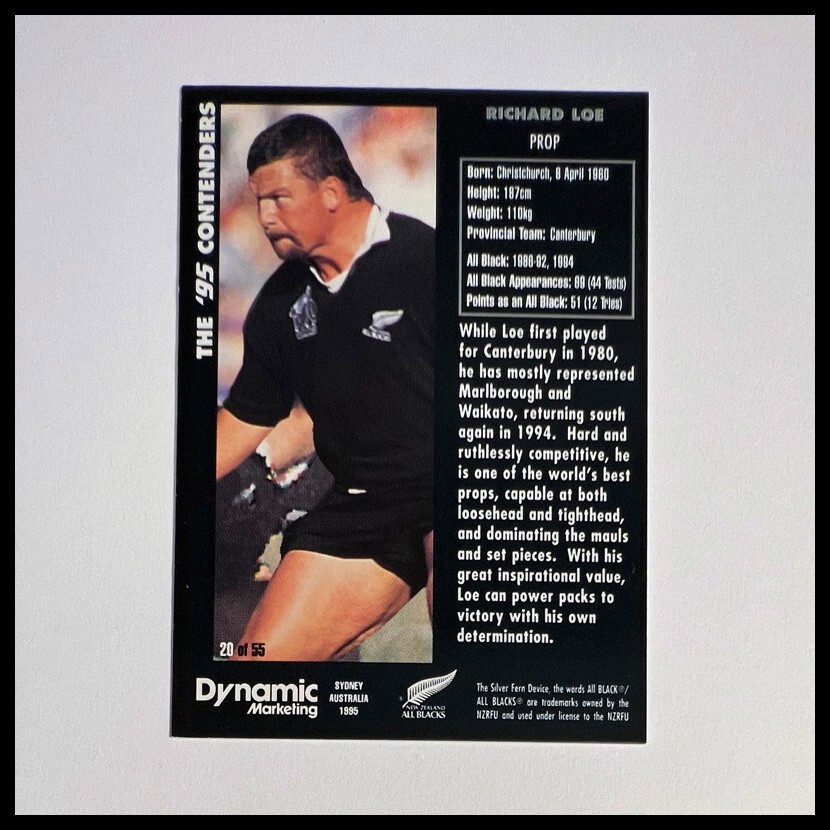 1995 Dynamic NZ New Zealand All Blacks Rugby Union Trading Card #20 ...