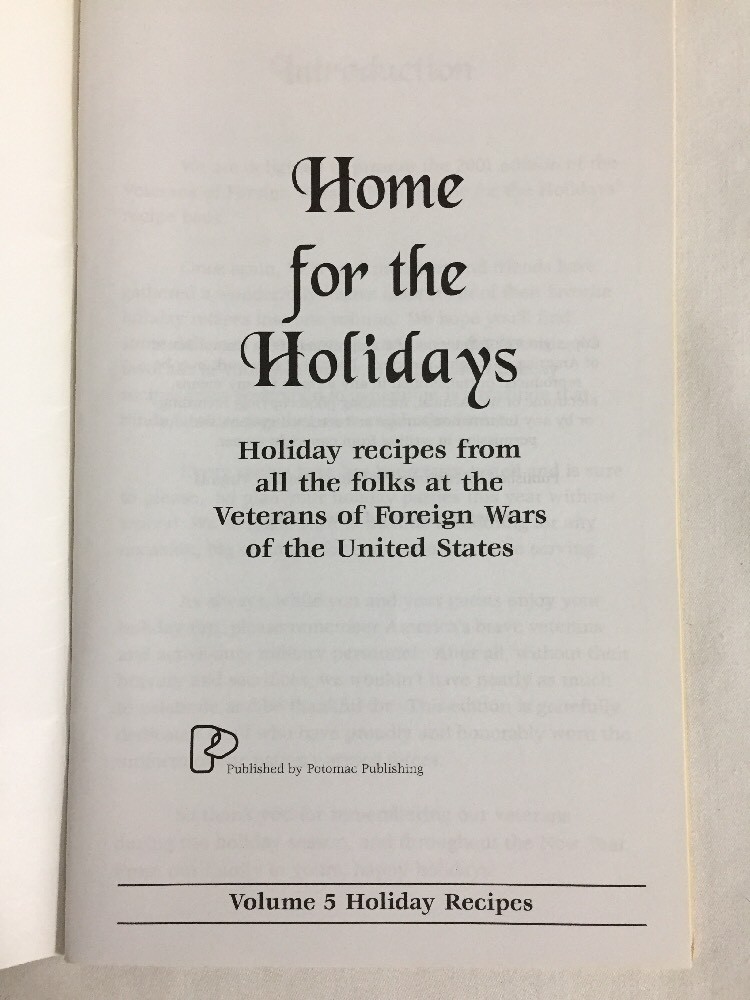 Home For The Holidays Vol 5 Recipes Cookbook Veterans Of Foreign Wars ...
