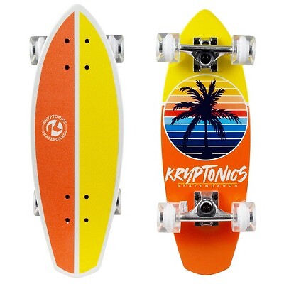 Kryptonics Mini Fat Cruiser 23" Skateboard Orange Yellow Palm Tree for ...